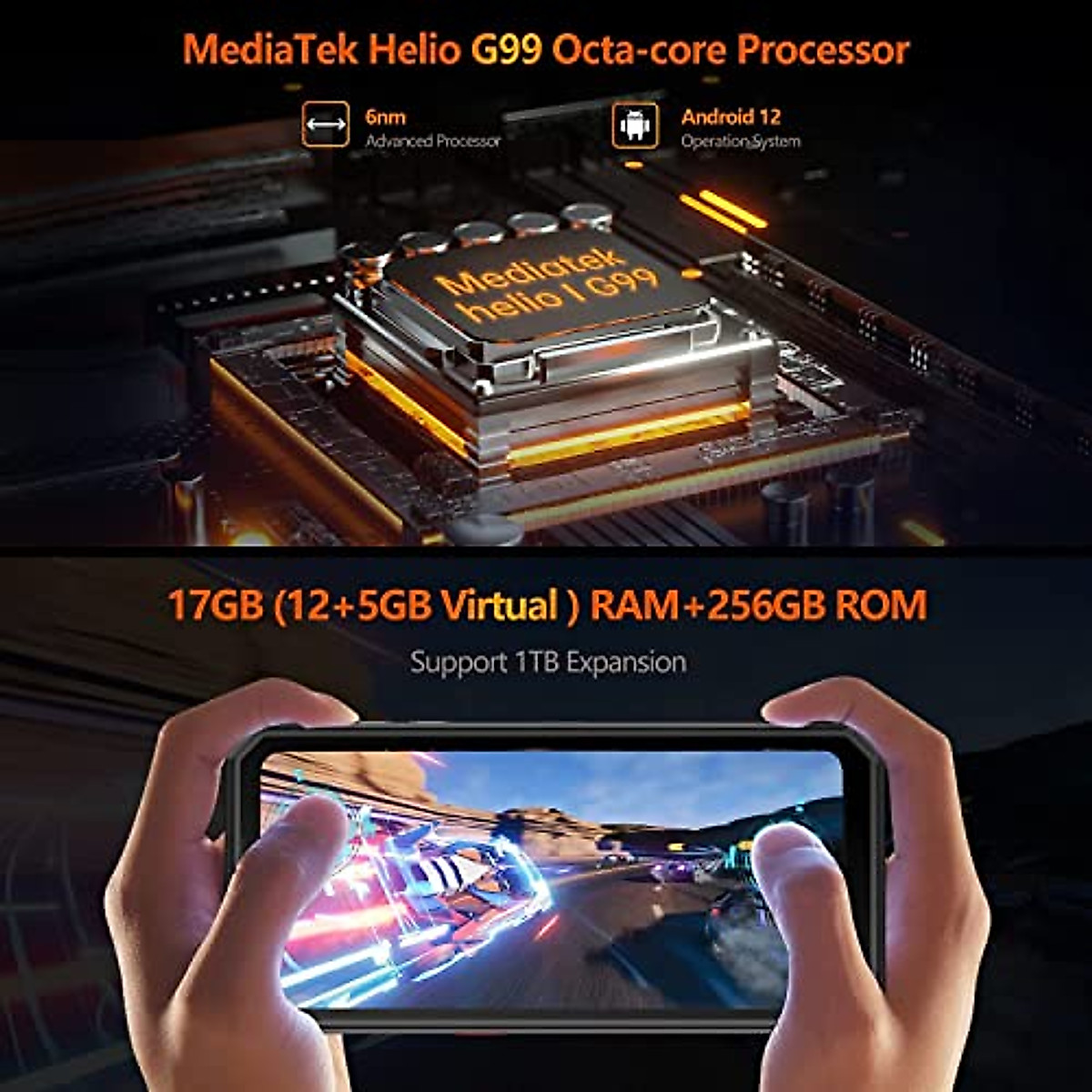 OUKITEL WP21 Rugged Smartphone Unlocked, Dual Screen 17GB+256GB Helio G99, 120Hz 6.78" FHD+, 9800mAh Battery 66W Fast Charge 64MP Camera 20MP Night Vision Android 12 IP68/IP69K 4G Dual Sim NFC OTG GPS