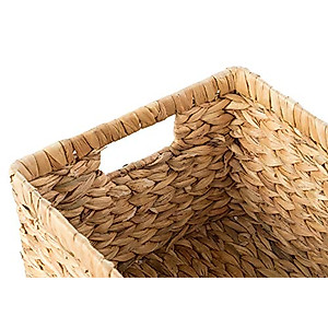 Natural Woven Water Hyacinth Wicker Rectangular Storage Bin Basket with Handles, Large