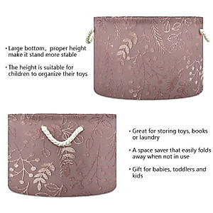 xigua Rose Gold Flower Large Round storage basket 20 x14 Inches Collapsible Round Storage Bin, Laundry Basket Organizer for Towels, Blanket, Toys, Clothes