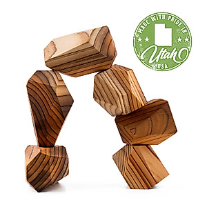 PERCHED Natural Cedar Stacking Rocks, Large Wooden Blocks, Montessori Puzzle Game, Toddler Toys For Classroom, Wood Balancing Stones Set (6 Pc)