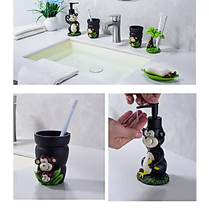 Mekoly Bathroom Accessories Set 5 Pcs,Black Bathroom Sets Accessories Monkey Look Bathroom Vanity Countertop Accessory Set with Lotion Soap Dispenser,Toothbrush Holder,Bathroom Tumbler for Kids