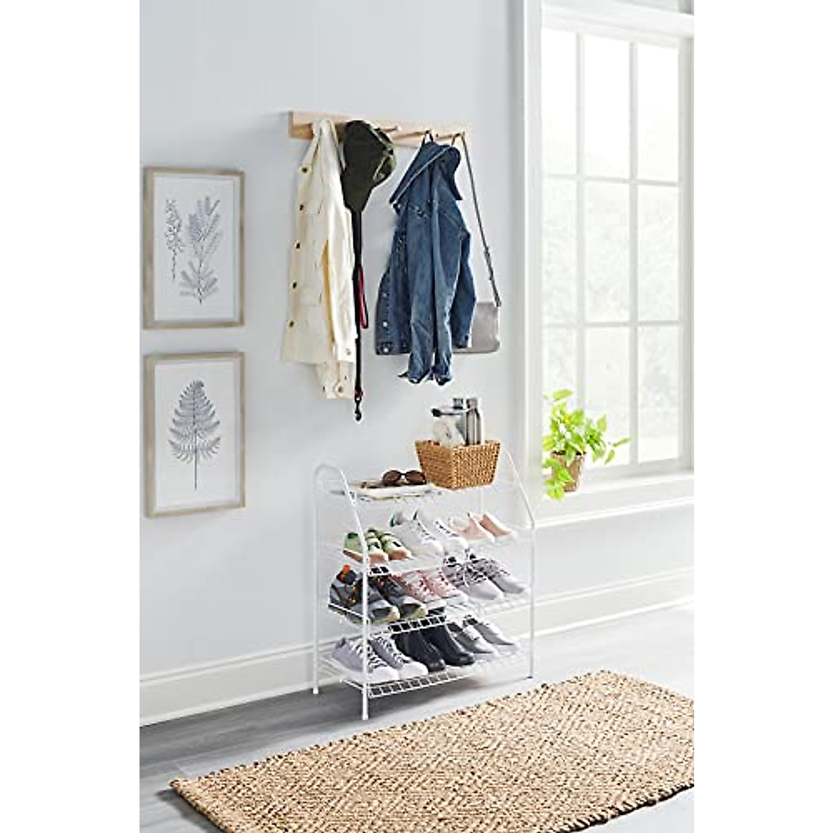 Rubbermaid 4-Tier Wire Shoe Rack, White, Simple Assemble, Storage Shelf for Organization in Bedroom/Closet