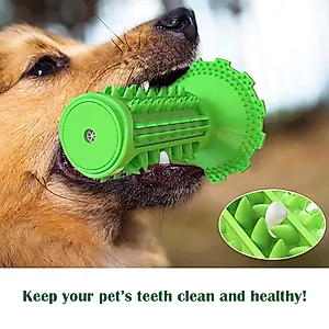 Zozostore Dog Toothbrush Squeaky Chew Toys – 2020 Upgraded Sonic Puppy Teeth Cleaning Stick - Natural Rubber Dental Care Toothbrush, with 2PCS Straw Cleaning Brush.