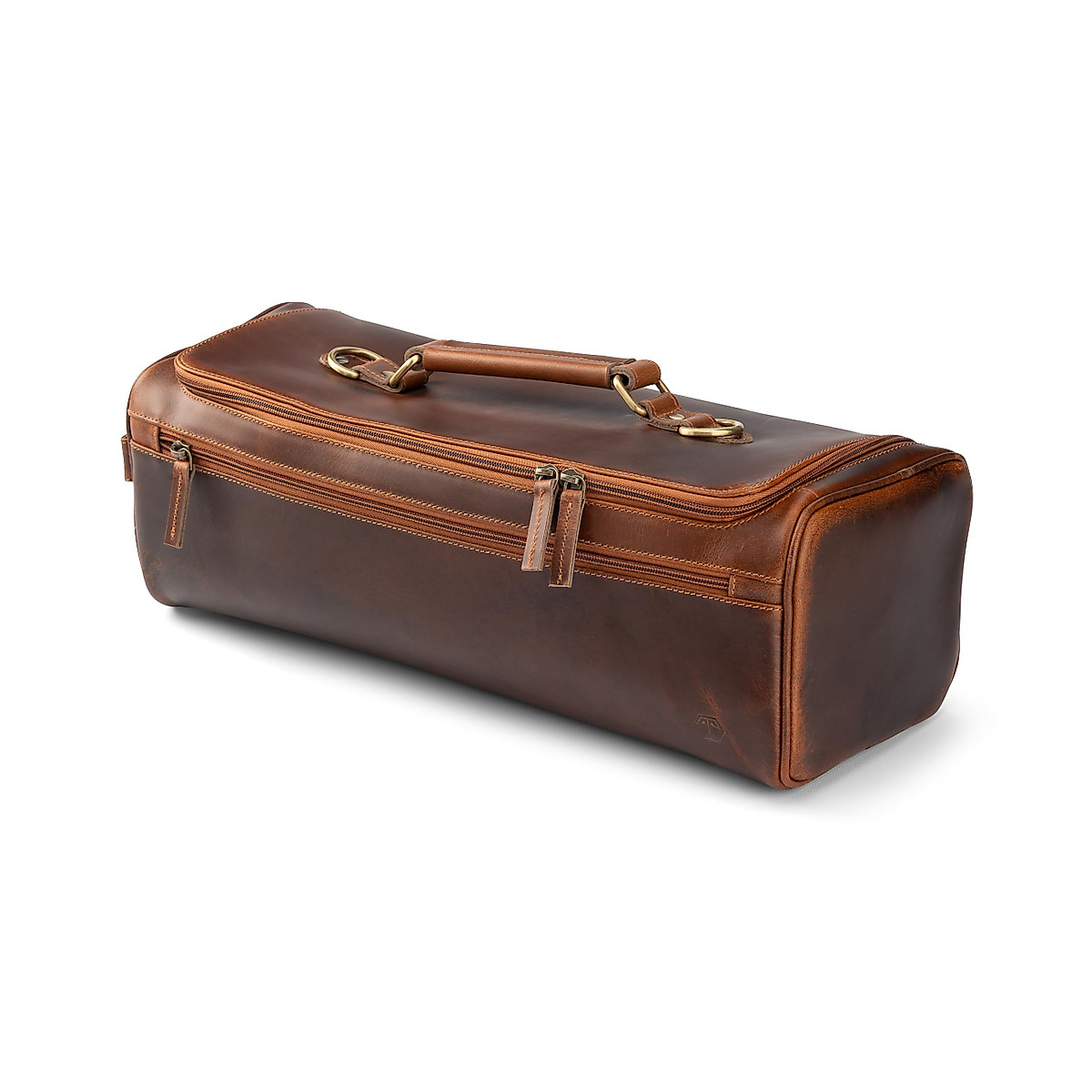 Angus Stoke premium leather knife bag-case, XXL chef's roll bag with huge storage space and extras - waxed vintage buffalo leather, Arvid (Walnut-Brown)