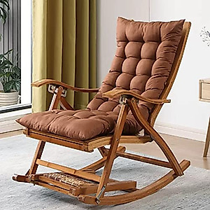 LEIYTFE Wood Recliner Folding Relaxing Chair with Footrest,Comfy Rocking Armchair with Upholstered,Comfy Glider Rocker Chair for Balcony Patio,Adjustable Back (Color : Brown)