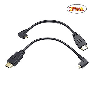 Seadream Angled Micro HDMI to HDMI Cable 8inch 90 Degree Angle Micro HDMI Male to HDMI Male Cable Connector (2pcs:1pcs Left Angled+1pcs Right Angled)