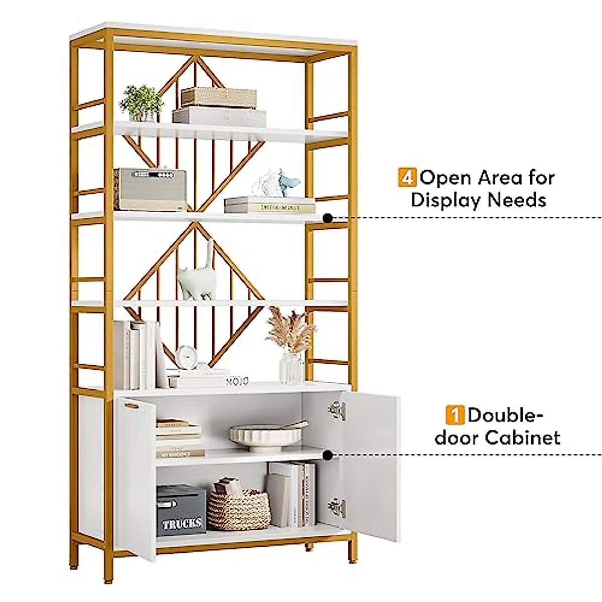 Tribesigns Modern Bookshelves and Bookcases with Doors 11.8in Depth Floor Standing 5 Shelf Display Storage Shelves Bookcase Home Decor Furniture for Home, Office, Living Room, Bedroom