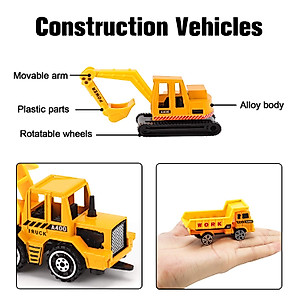 Alloy Truck Mini Pocket Size Construction Models Play Vehicles Toy Trucks for Boys Age 2 3 4,Kids Party Favors Cake Decorations Topper Birthday Gift,6Pcs Set