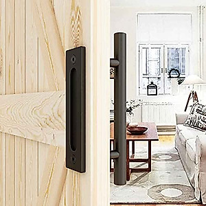 CCJH 12" Sliding Barn Door Handles and Pulls, Double Sided Hardware Set, Flat Bottom Plate Design, Rustic Black, Easy Installation