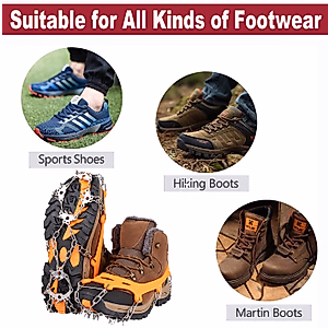 Grectek Newest 24 Spikes Crampons Ice Cleats Traction Snow Grips for Boots Stainless Steel Spikes Shoes Safe Protect for Fishing, Walking, Climbing or Hiking on Snow and Ice (Orange, X-Large)