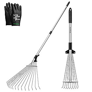 VIVOSUN 2-Pack Leaf Rake Set, Adjustable Garden Camping Rake Includes 15-Tine 64'' Rake and 9-Tine 30'' Rake, Metal Rake with Collapsing Tines and Telescopic Handle for Garden Lawn Yard Cleaning