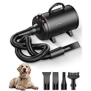 EGFKI Dog Dryer, 5.2HP/ 3800W Pet Grooming High Velocity Force Blower with 4 Nozzles, Adjustable Speed and Temperature Dog Hair Dryers for Grooming