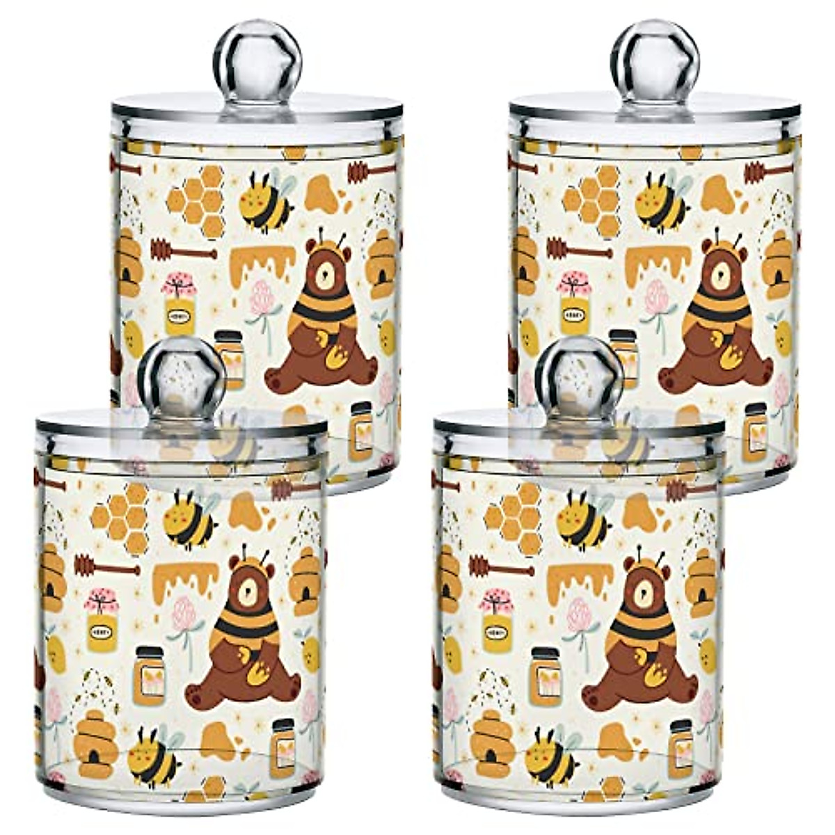 MNSRUU 2 Pack Qtip Holder Organizer Dispenser Bear Bee Bathroom Storage Canister Cotton Ball Holder Bathroom Containers for Cotton Swabs/Pads/Floss