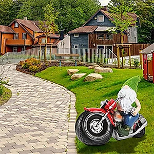 MACANIACE Garden gnome Riding a Motorcycle Statue Large & Interesting Outdoor Statuette with Solar LED Lights Creative Decorations Suitable for Lawn Terrace Autumn (12.2x4.7x10.8 in)