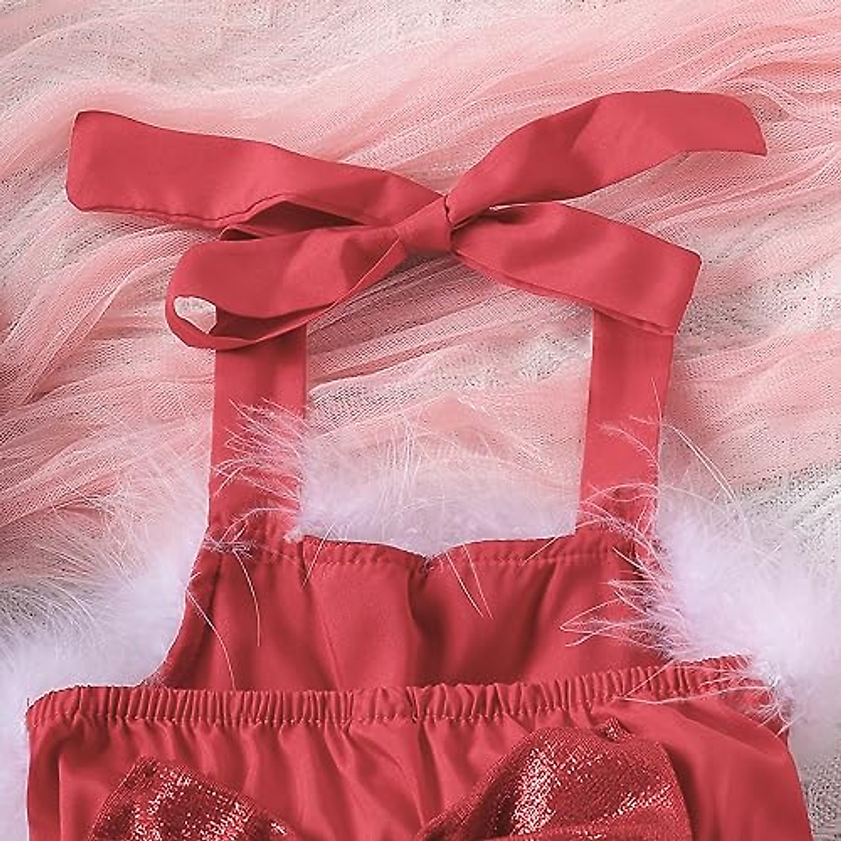 Baby Girl Christmas Dress Sleeveless Mesh Tulle Ruched Fluff Trim Bowknot Sweet with Santa Hat Princess Fall Winter (Red, 2-3 Years)