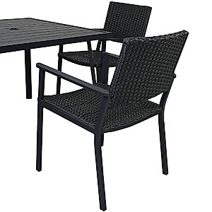 Outdoor Patio PE Wicker 5-Piece Dining Table Set with Umbrella Hole Garden