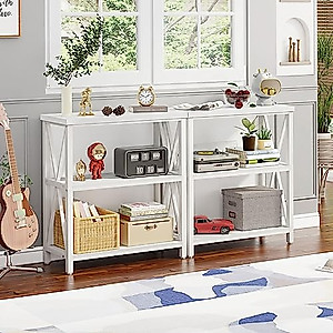 FATORRI Small Bookcase, Bookshelf for Small Space, Short Rustic Bookshelf, Wood and Metal Book Case and Book Shelf (White Oak)