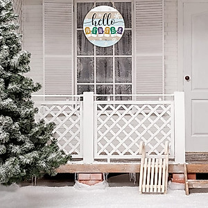 CHDITB Hello Welcome Winter Door Sign Decoration(12"x12"), Round Colourful New Year Wall Hanging Decor with Snowflake Gloves Mitten, Rustic Christmas Holiday Door Hanger for Front Porch Farmhouse