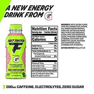 Fast Twitch Energy drink from Gatorade, Strawberry Lemonade, 12oz Bottles, (12 Pack), 200mg Caffeine, Zero Sugar, Electrolytes