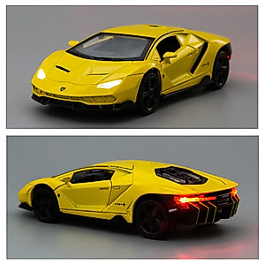 WAKAKAC Model Car Compatible for 1/32 Lambor LP770 Pull Back Toy Car Alloy Toy Vehicle with Light and Sound Music Car for Kids Boys Girls Birthday Gift(Yellow)
