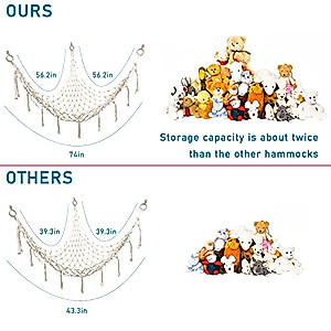 ASunine Stuffed Animal Hammock Large, Stuffed Animal Toy Hammock Net Hanging, Corner Hanging Netting Storage Organizer for Stuffed Animal Toy(White)