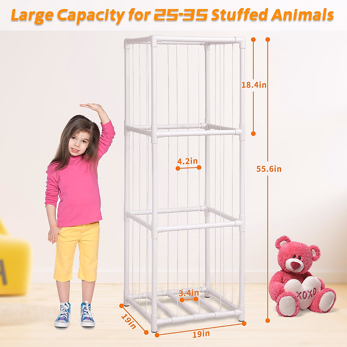 JAWNLITY Large Stuffed Animals Storage Zoo Cage, Creative PVC Stuffed Animal Zoo Holder, Space Saving Plush Toys Storage Organizer for Kids Room Playroom White