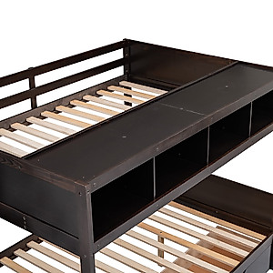 Harper & Bright Designs Twin Over Full Bunk Bed with Stairs and Built-in Storage Cabinets, Wood Bunk Beds Twin Over Full Size with 2 Storage Drawers for Kids Girls Boys,Espresso