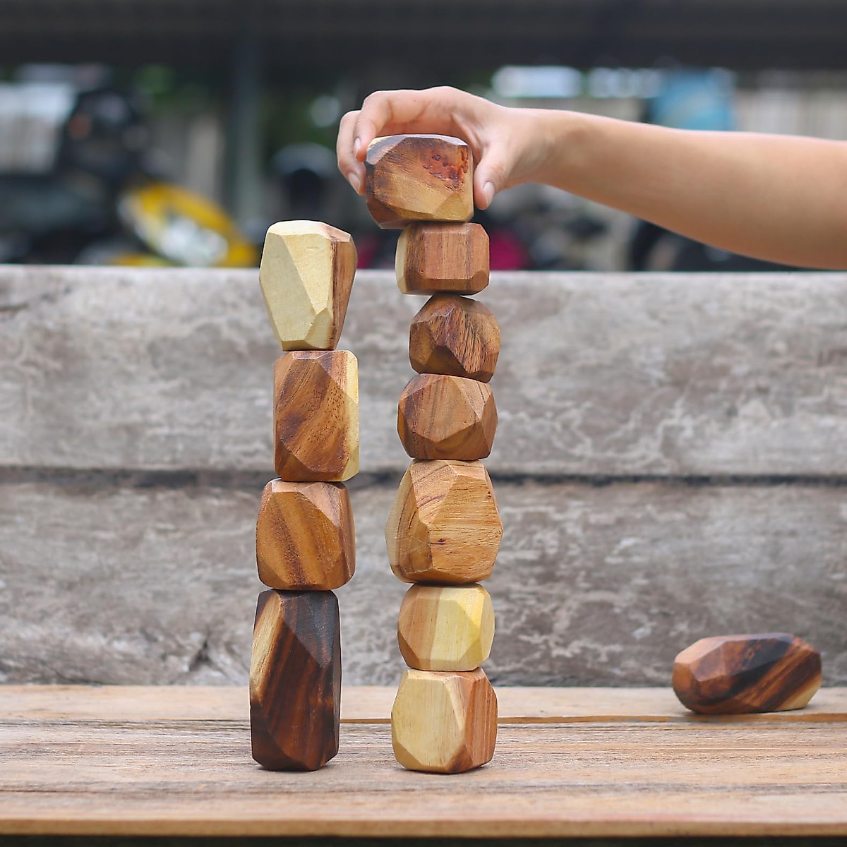 12 Pcs. Wooden Balancing Blocks: Handmade Meditative Educational Game Sensory STEM Toy Stacking Game Wood Balance Rocks Set (Tum ISHI) Montessori with Cotton Bag