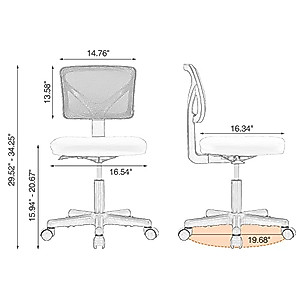 Armless Small Home Office Desk Chair, Ergonomic Low Back Computer Chair, Adjustable Rolling Swivel Task Chair with Lumbar Support for Small Space, 1 Pack, Grey