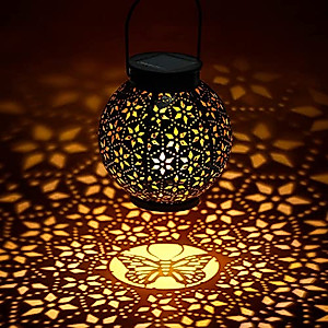 Solar Lantern Outdoor Garden Decor- 2 Pack OxyLED Lanterns Waterproof Decorative Retro Metal Solar Powered Lights with Hanging Handle for Table Patio Yard Backyard Pathway Walkway Christmas