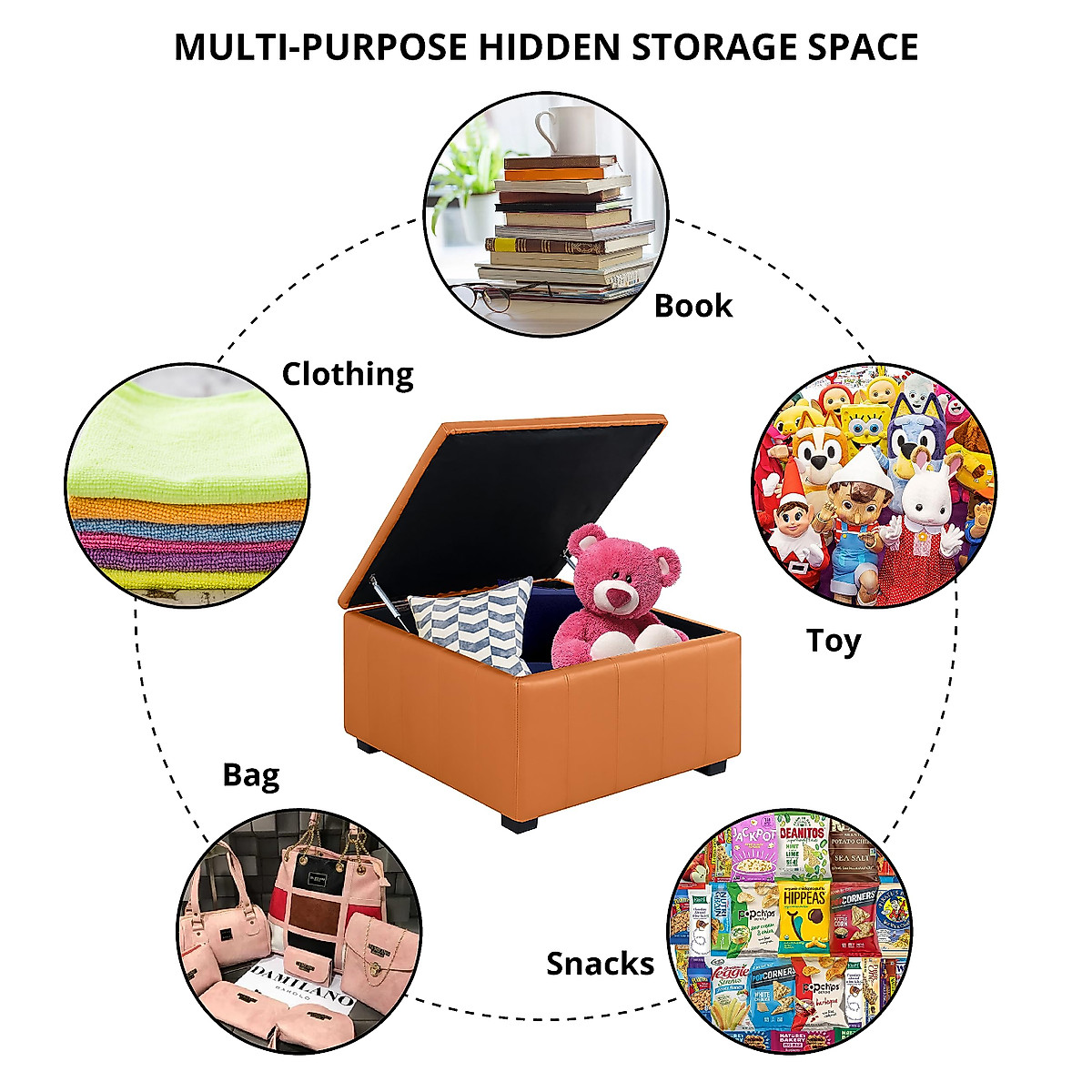 Celine 31" Large Tufted Storage Ottoman with Removable Lid and Storage, Upholstered Square Ottoman Cube Bench / Footrest / Coffee Table, Perfect for Living Room, Bedroom, Entryway, Dorm Room - Caramel