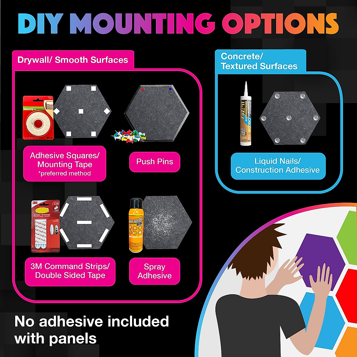 Sonic Acoustics 12 Pack Hexagon Acoustic Panels, 14" X 12" X 0.4" High Density Sound Absorbing Panels Sound Proof Insulation Beveled Edge Studio Treatment Tiles (White)