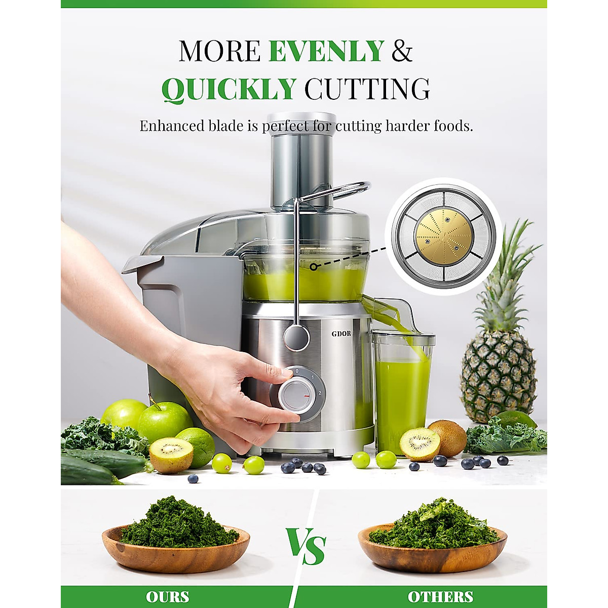 1300W GDOR Plus Juicer Machines with Larger 3.2” Feed Chute, Titanium Enhanced Cut Disc Centrifugal Juice Extractor, Full Copper Motor Heavy Duty, for Whole Fruits, Veggies, Dual Speeds, BPA-Free