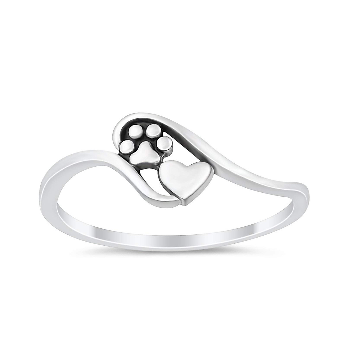 Blue Apple Co. Sterling Silver Size-10 Paw Heart Promise Ring Band Solid Round 925 Sterling Silver