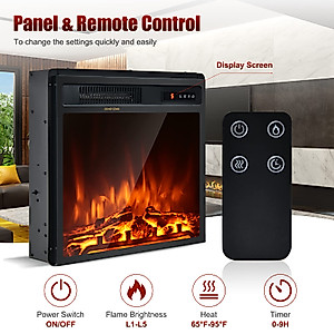 GOFLAME 18" Recessed Electric Fireplace, 1500W Insert Heater with Touch Screen, Remote Control & 9H Timer, Freestanding/Embedded Fireplace with 5-Level Flame Brightness and Overheat Protection