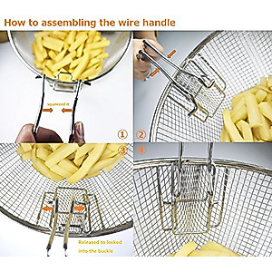 9" Medium Stainless Steel Deep Fry Basket Round Wire Mesh French Chip Frying Serving Food Presentation Tableware With Detachable Handle Fit For Up To 5/6L Pot