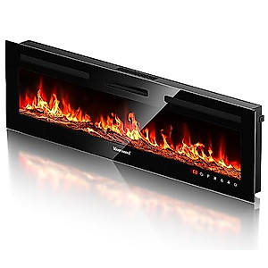 VISVEIL Electric Fireplace 60Inch,Realistic Flame Electric Fireplace Heater,Log Set/Crystal Flames 750-1500W with Timer Inserts/Wall Mounted/TV Stand Touch Screen & Remote for Living Room Easy Install