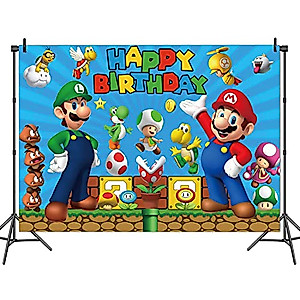 Super Mario Gold Coin Video Game Happy Birthday Theme Photography Backdrops 5x3ft Children Boys Birthday Party Decor Supplies Cake Table Decor Kids Shoot Photo Backgrounds Props Vinyl