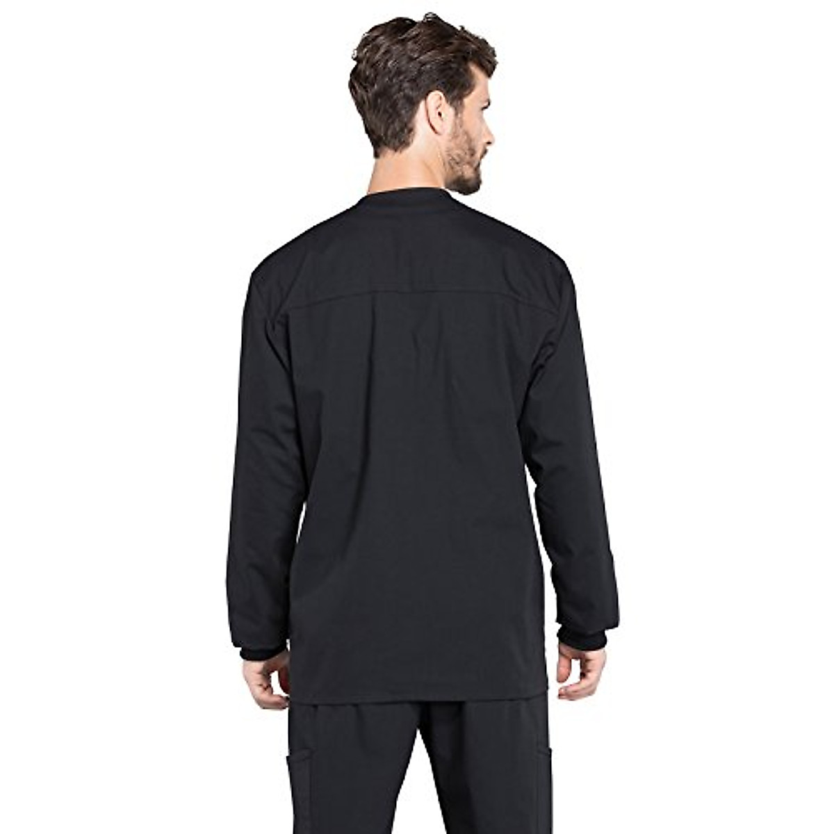 Cherokee Men's Snap Front Jacket with Long Sleeve Rib-Knit Collar and Cuffs Plus Size WW360, 2XL, Black