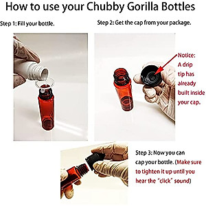 WHITE DROPPER EMPTY PET Chubby Gorilla V3 SQUEEZE BOTTLES - 120ml - with Plastic funnel, Pipette & 6 Label Stickers (6 pk) Solid White