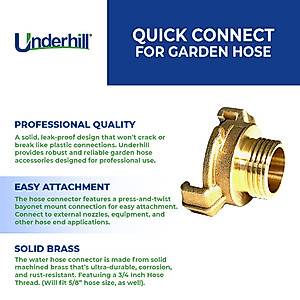 Underhill Quick Connect Garden Hose Fitting, Connector, Heavy-Duty, Solid Brass, 3/4 Inch Male Hose Thread, A-BQ7M