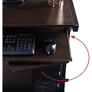 OFFICEJOY Computer Desk Cart Home Office Desk, Mobile Laptop Table Workstation Writing Desk Study Desk with Keyboard Tray, Printer Shelf on Wheels,Brown