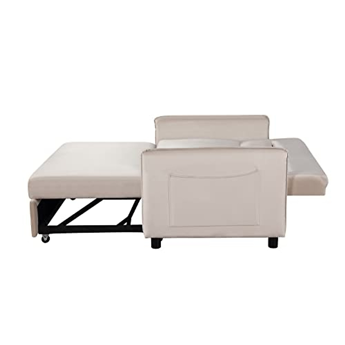 JUSTONE 2-in-1 Pull Out Sofa Bed, Full Size Velvet Sleeper Sofa Bed with Folding Mattress, Pull Out Couch Bed Suitable for Living Room, Sofa Sleeper for Apartment/Small Spaces (Full,Beige)