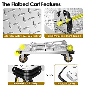 Platform Truck Heavy Duty Push Cart Dolly with 2000 LBS Capacity, Foldable Moving Flatbed Cart with 6'' Swivel Wheels, Large Steel Platform Dolly Cart for Groceries, Garage, Warehouse (36"X 24")
