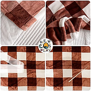 NEWCOSPLAY Buffalo Plaid Throw Blanket Soft Flannel Fleece Checker Pattern Lightweight Decorative Blanket for Bed Couch (280GSM-White Coffee, Throw(50"x60"))