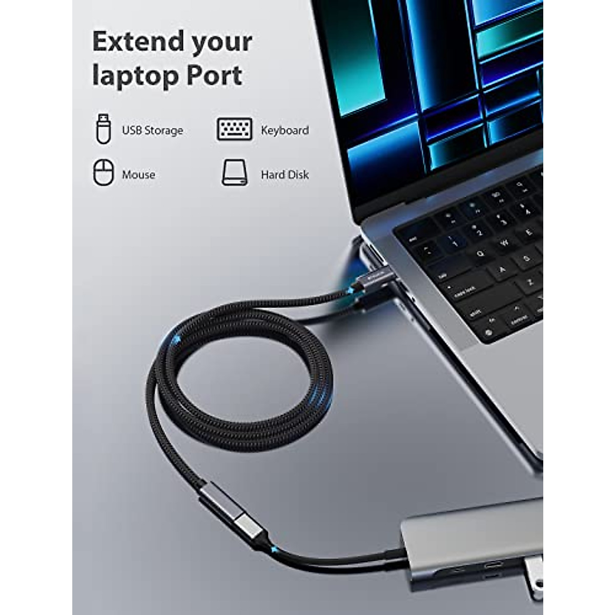 Stouchi USB C Extension Cable 10FT/3M, USB C Extension Cable Type C 3.1 Male to Female Fast Charging & Audio Data Transfer for Galaxy S23, iPad Mini/pro, MacBook Air M2/ M1 Mac Mini/pro, Mag- Safe