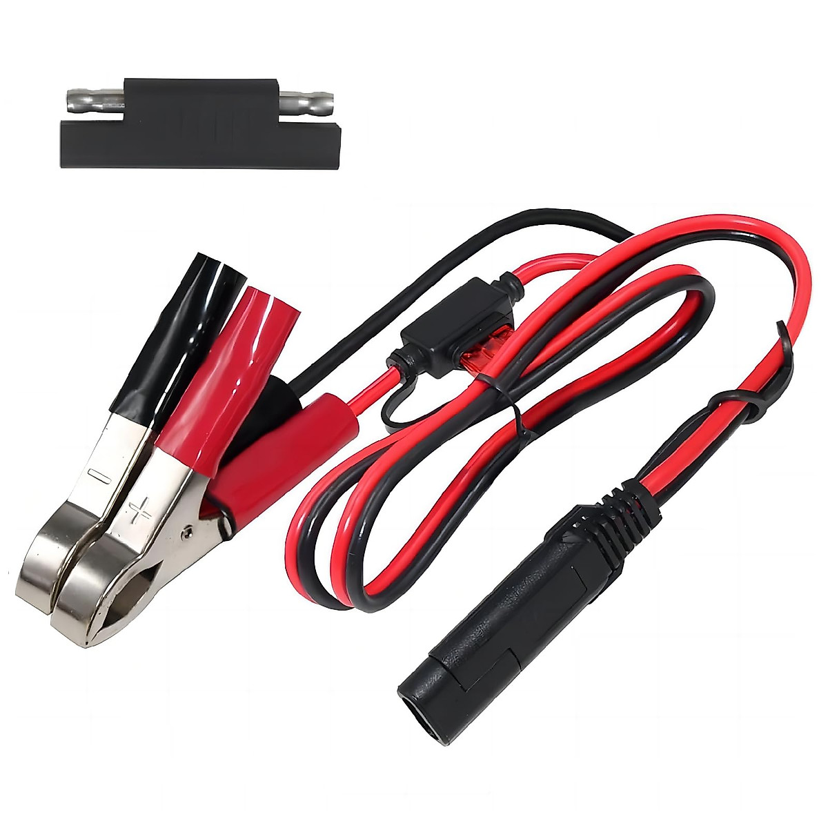 SAE to Battery Alligator Clip - KUNCAN 1.5FT 12V SAE 2Pin Quick Disconnect Cable SAE to Battery Clamp Cord 7.5A Fuse (1 Pack)