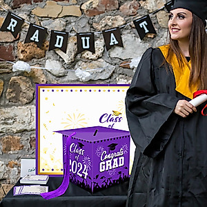 Graduation Decorations Class of 2024, Original Graduation Cap Shaped Card Box with Tassel, 60 PCS Grad Advice Cards and Guest Signature Board, Card Box for Graduation Party 2024, Graduation Box
