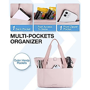 BAGSMART Tote Bag for Women, Foldable Tote Bag With Zipper Large Shoulder Bag Top Handle Handbag for Travel, Work (Pink)