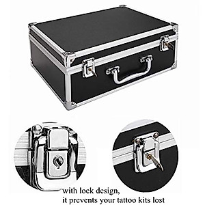 Tattoo Kit Box Case,Tattoo Case Organizer 12.6" x 9.5" x 5.1" W/Lock Tattoo Machine Carrying Case,Aluminum Alloy with Sponge for Tattoo Machine Case (black)